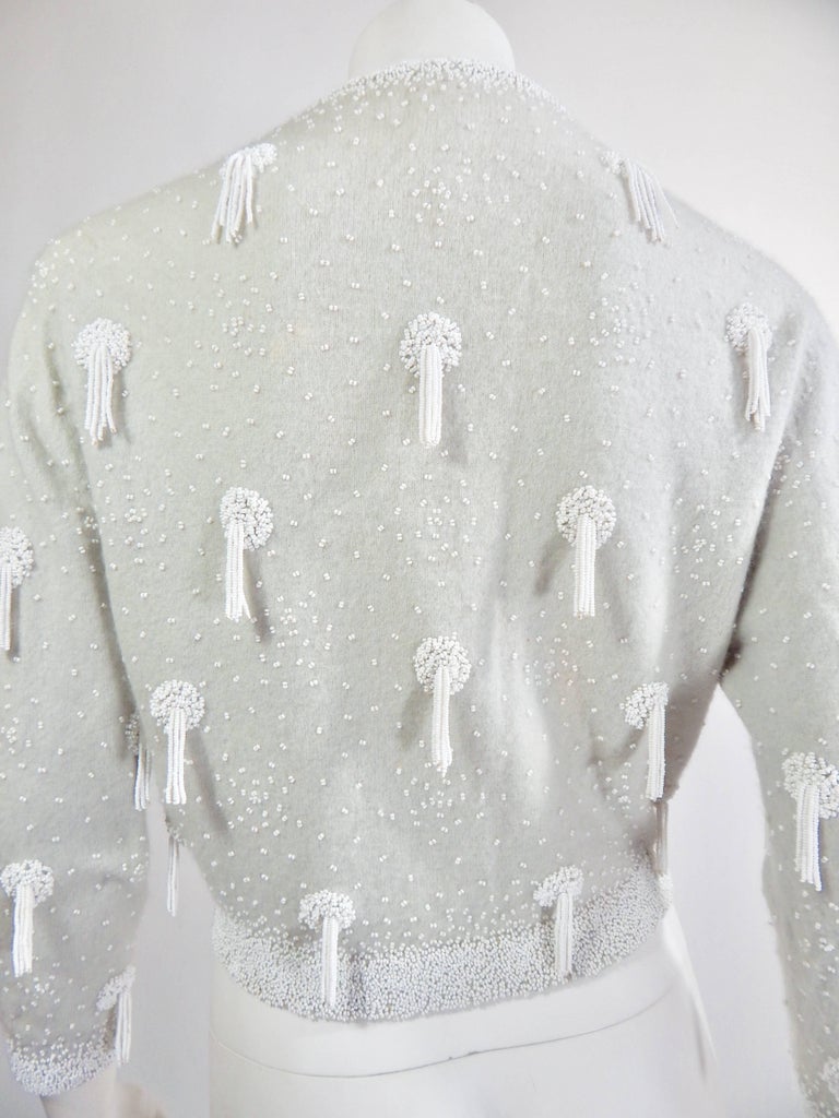 1950s Beaded Cashmere Cardigan with Tassels For Sale at 1stDibs