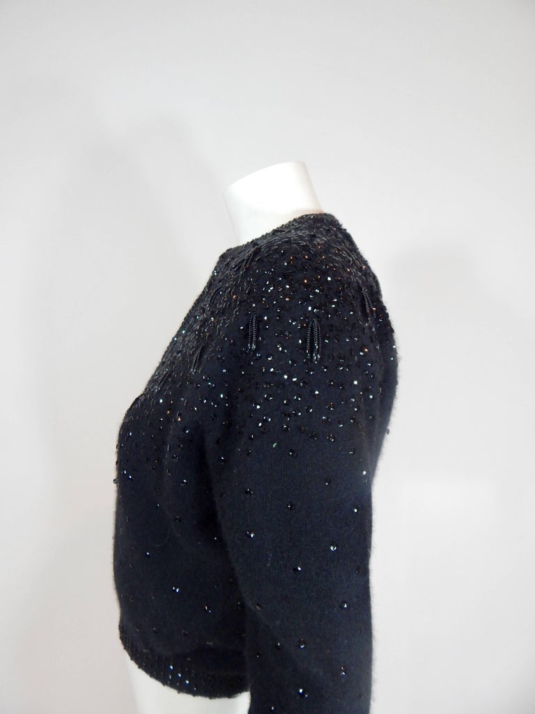 1950s Beaded Sequin Black Cardigan Sweater For Sale at 1stDibs | black sequin cardigan sweater ...