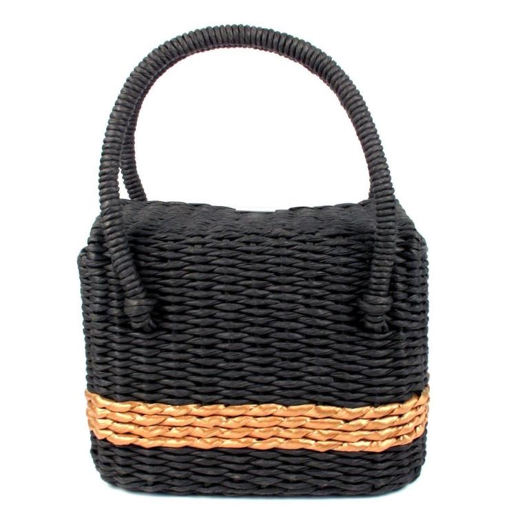 Chanel Straw Bag - Rare Basket Woven Raffia Tote Bag Gray Tan Black ...