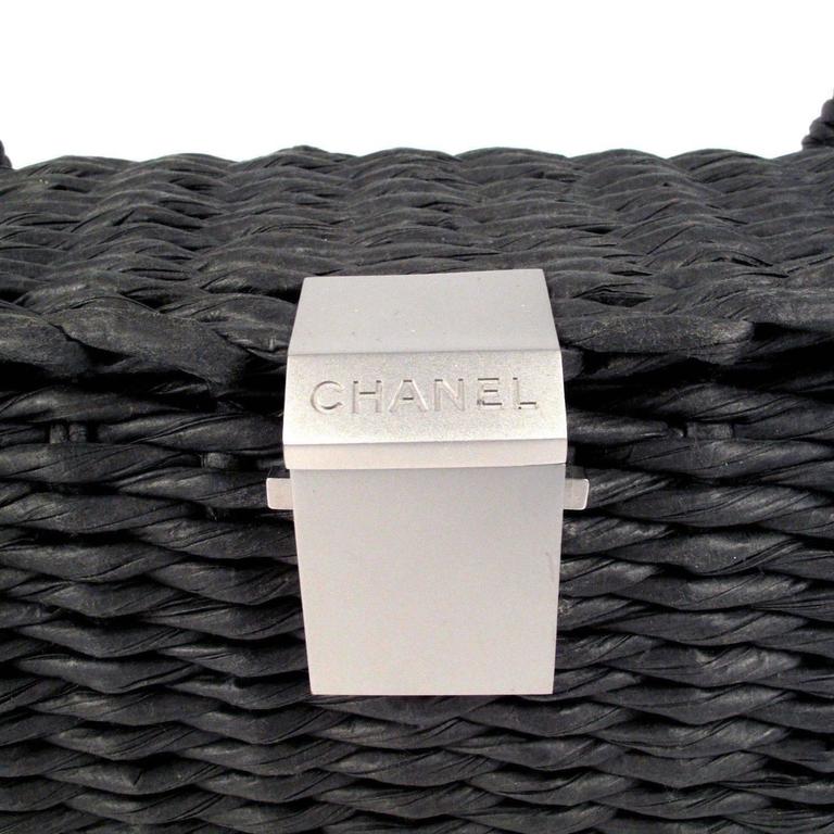 Chanel Straw Bag - Rare Basket Woven Raffia Tote Bag Gray Tan Black ...