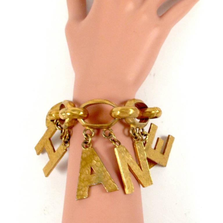 Chanel XL Charm Bracelet - Rare Vintage Gold Large Logo Letter Chain ...