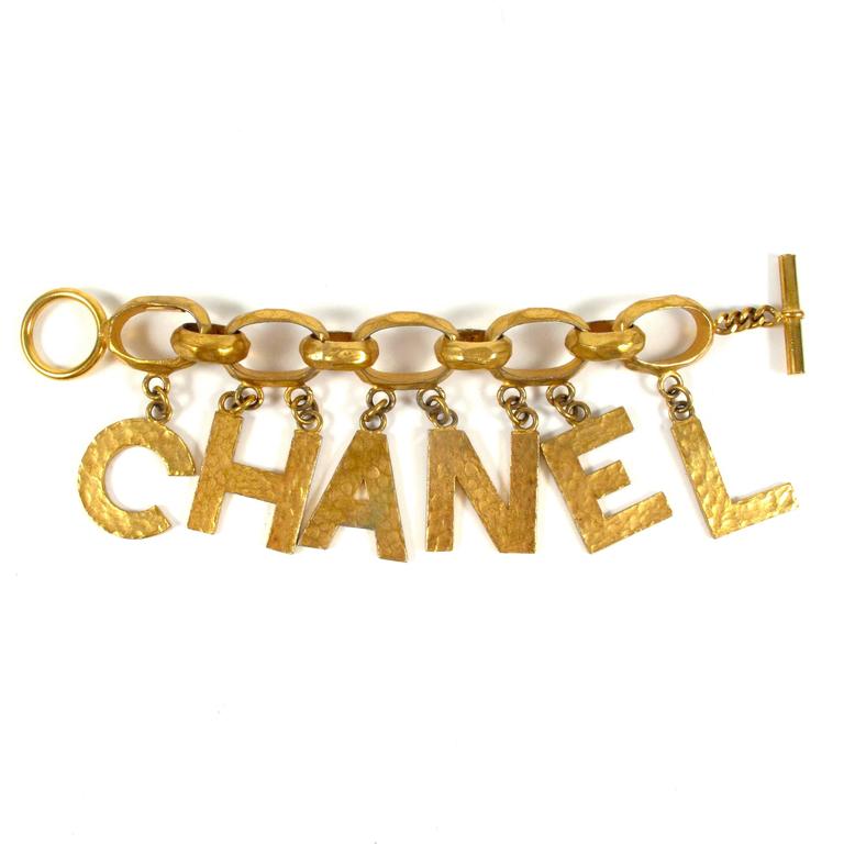 Chanel XL Charm Bracelet - Rare Vintage Gold Large Logo Letter Chain ...