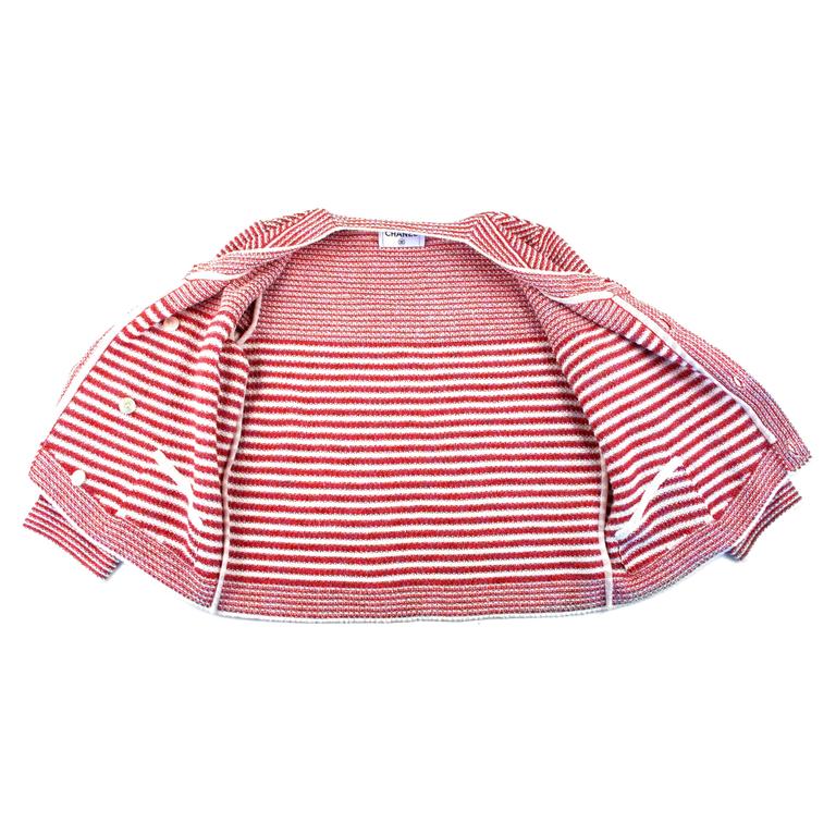 Chanel 2014 Pearl Jacket Cardigan - US 10 / 12 - 44 - Striped Red White ...