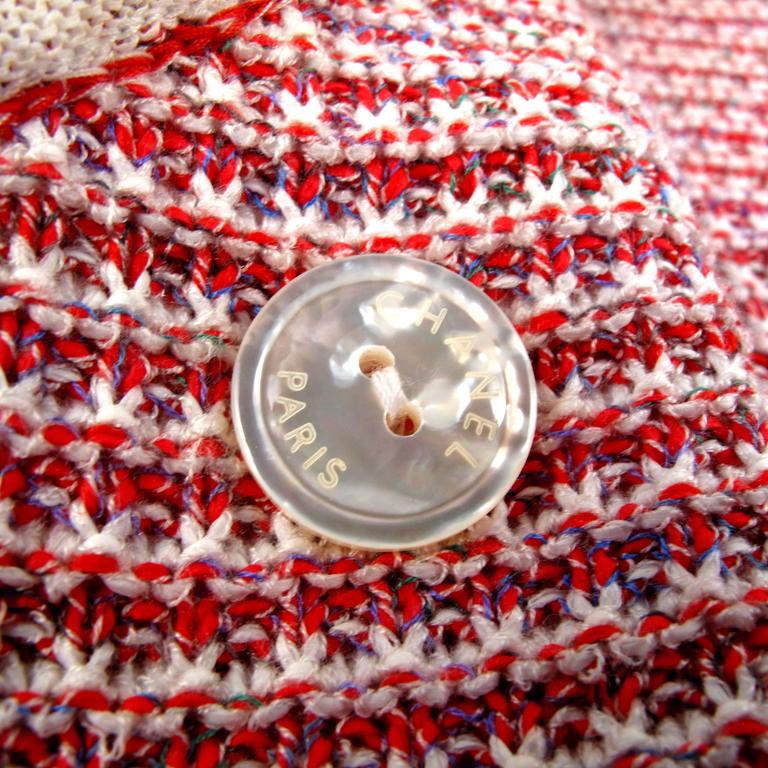 Chanel 2014 Pearl Jacket Cardigan - US 10 / 12 - 44 - Striped Red White ...