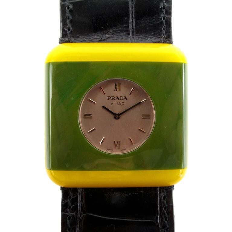 Prada Watch - Bracelet Green Yellow Black Leather Band Resin Stainless ...