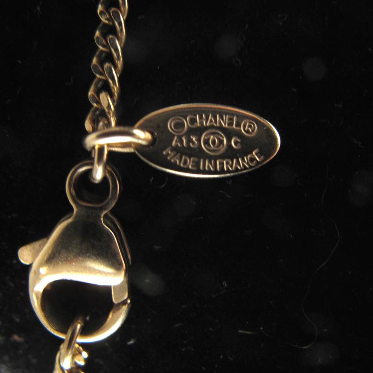 Chanel Crystal Necklace - 2013 Gold CC Logo Chain Charm Pendant A13C at ...