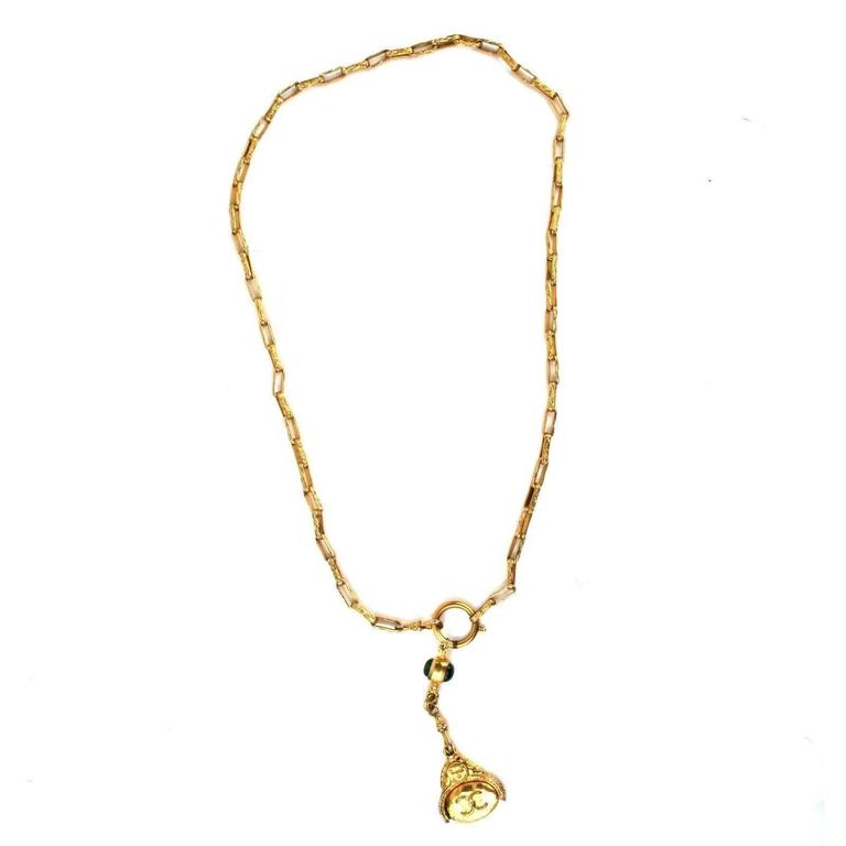 Chanel Necklace Gripoix Vintage Green Glass Pendant Stone Bead Charm ...
