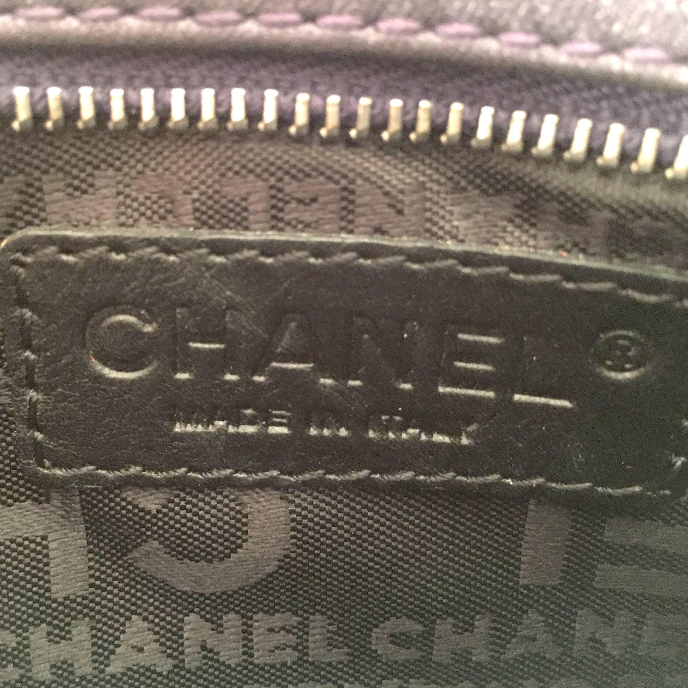 Chanel Purple Camellia Leather Embossed Bag Metallic Handbag Silver CC ...