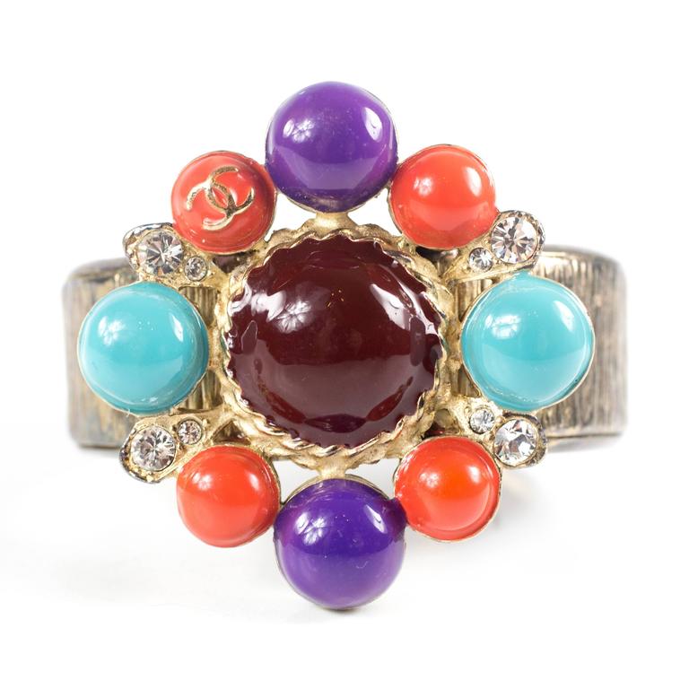 Chanel Bracelet Cuff - Gem Pearl Crystal CC Logo Gold Bangle Charm 07A ...