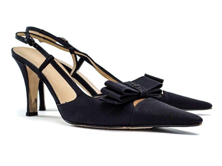 Chanel Black Satin Evening Heels at 1stDibs