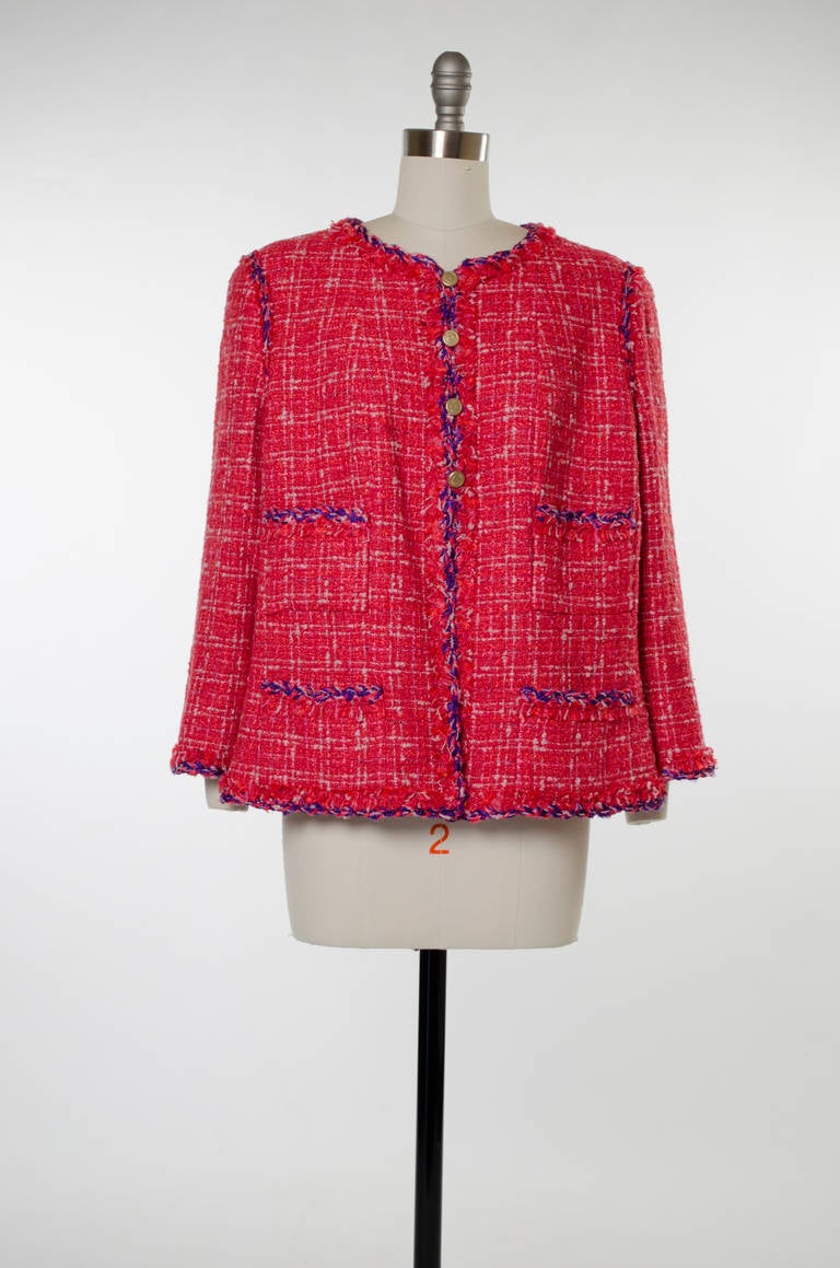Chanel Tweed Red Blazer at 1stDibs