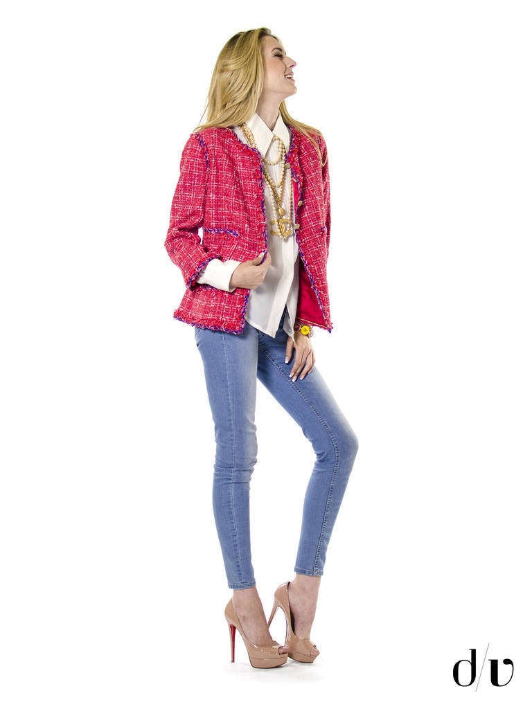 Chanel Tweed Red Blazer at 1stDibs
