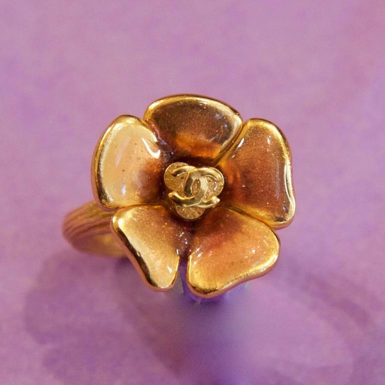 Chanel Pale Pink Enamelled Camellia Flower Ring at 1stDibs