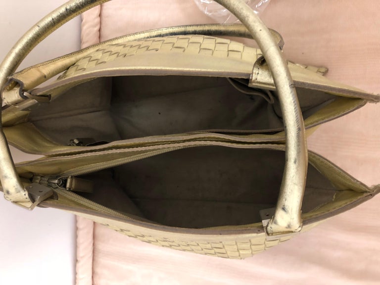 1990s Bottega Veneta Metallic Gold Intrecciato Woven Napa Leather ...