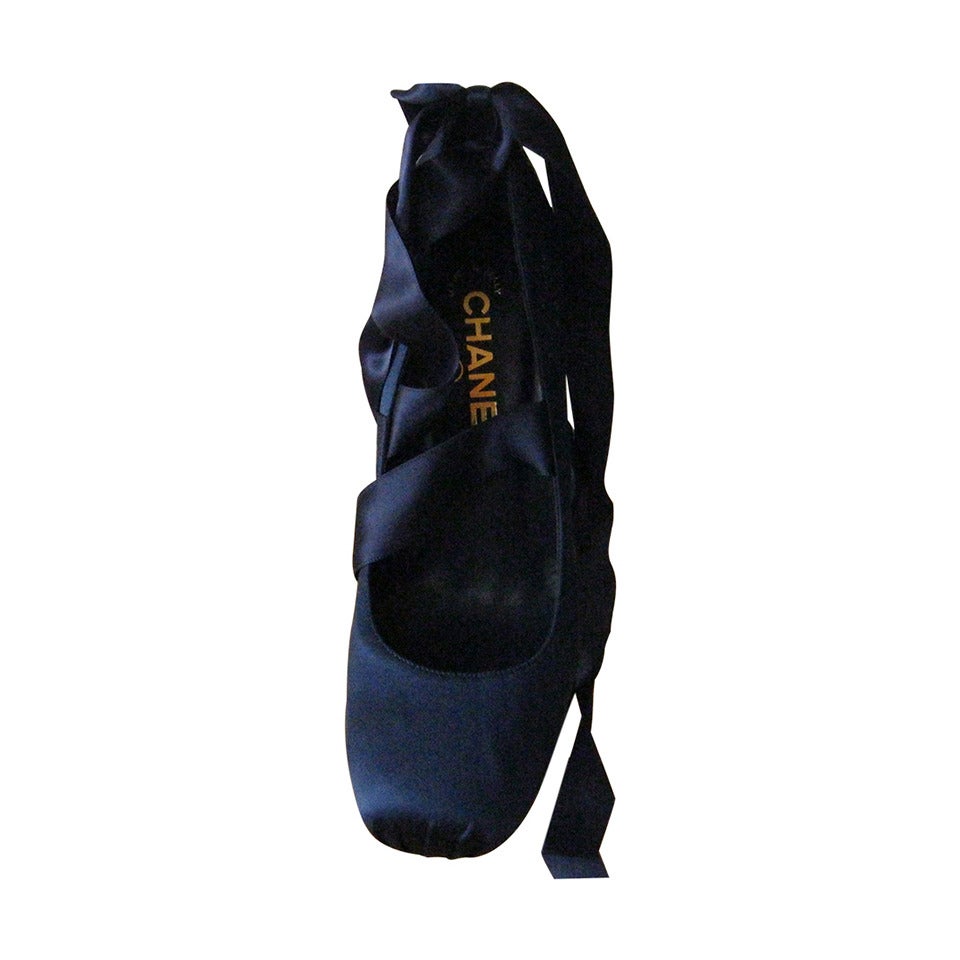 Magnificent CHANEL Satin Ankle Wrap Square Toed Shoes Size 37 at 1stDibs