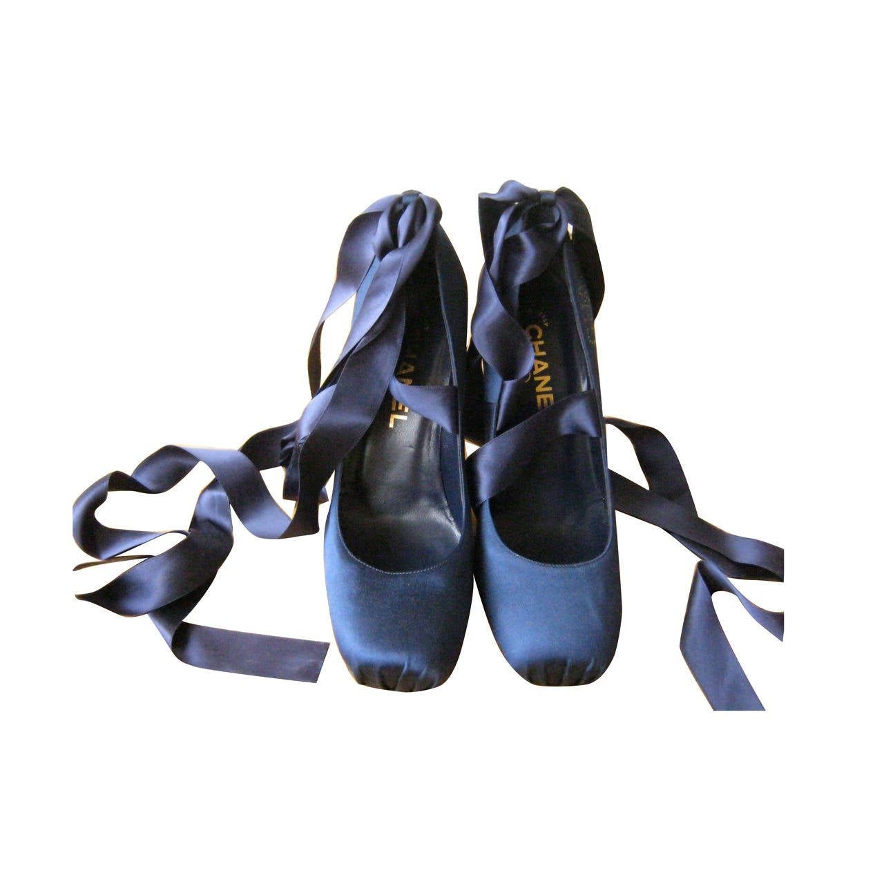 Magnificent CHANEL Satin Ankle Wrap Square Toed Shoes Size 37 at 1stDibs