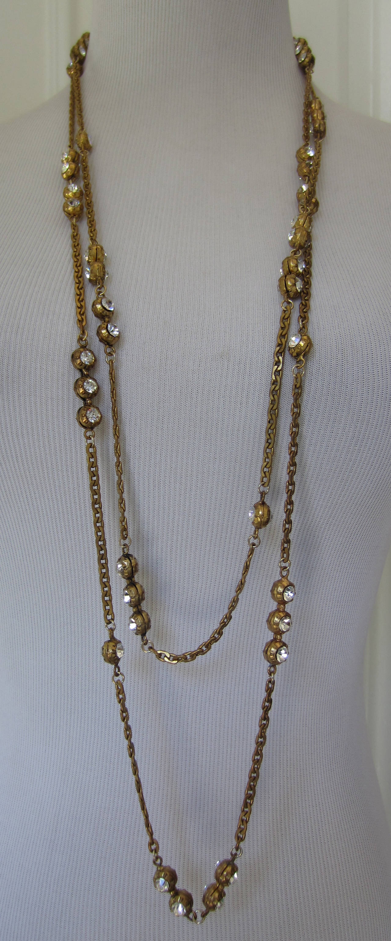 Chic Chanel Long Necklace with Crystals at 1stDibs
