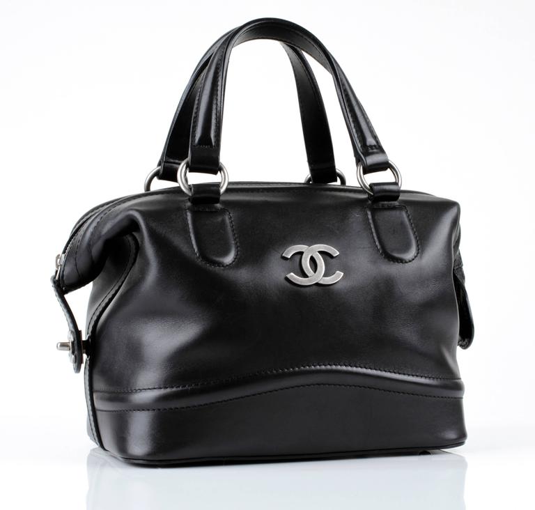 CHANEL Black Calf Leather "Country Ride" Bowler Doctor Satchel Handbag ...