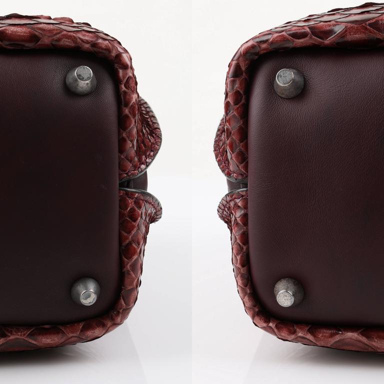 BRUNELLO CUCINELLI Burgundy Red Genuine Python Snakeskin Satchel ...