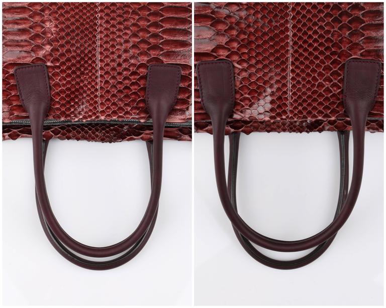 BRUNELLO CUCINELLI Burgundy Red Genuine Python Snakeskin Satchel ...