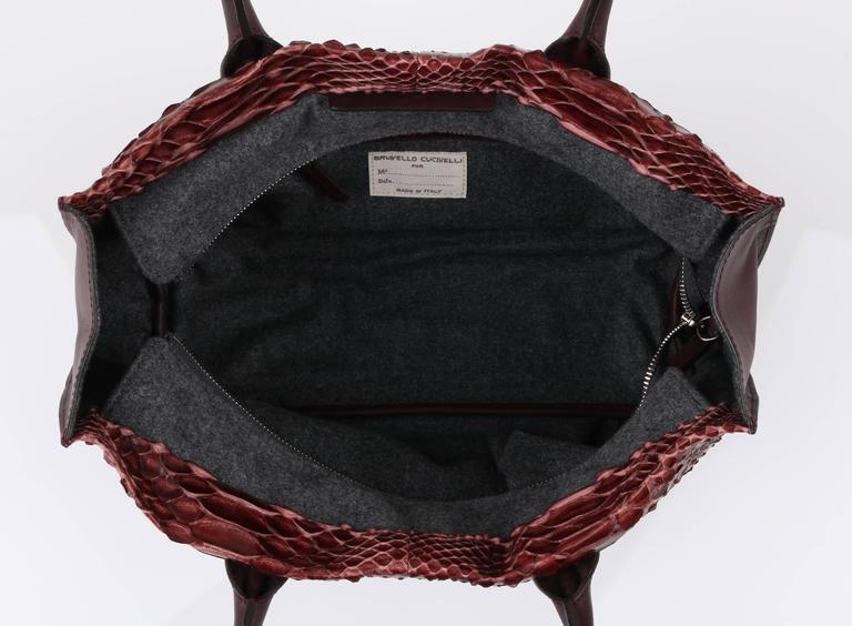 BRUNELLO CUCINELLI Burgundy Red Genuine Python Snakeskin Satchel ...