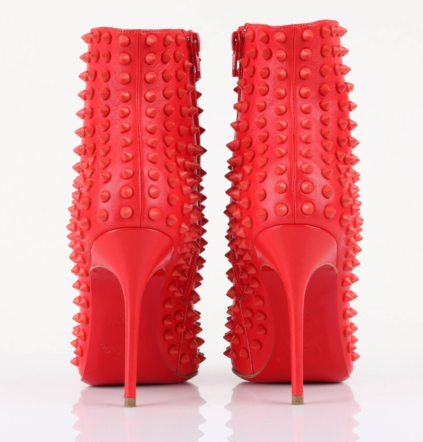 CHRISTIAN LOUBOUTIN "Snakilta" Corazon Red Spike Leather Ankle Boots ...