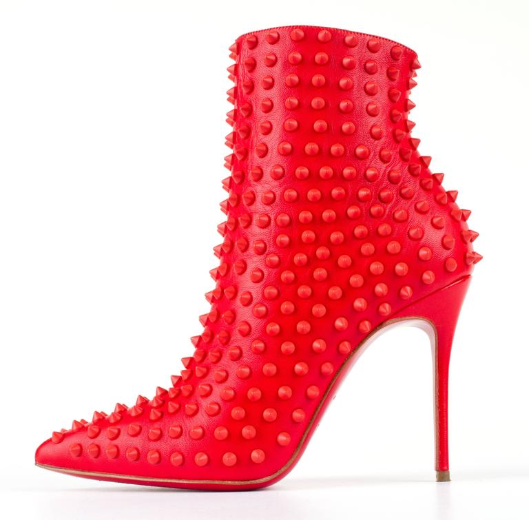 CHRISTIAN LOUBOUTIN "Snakilta" Corazon Red Spike Leather Ankle Boots ...
