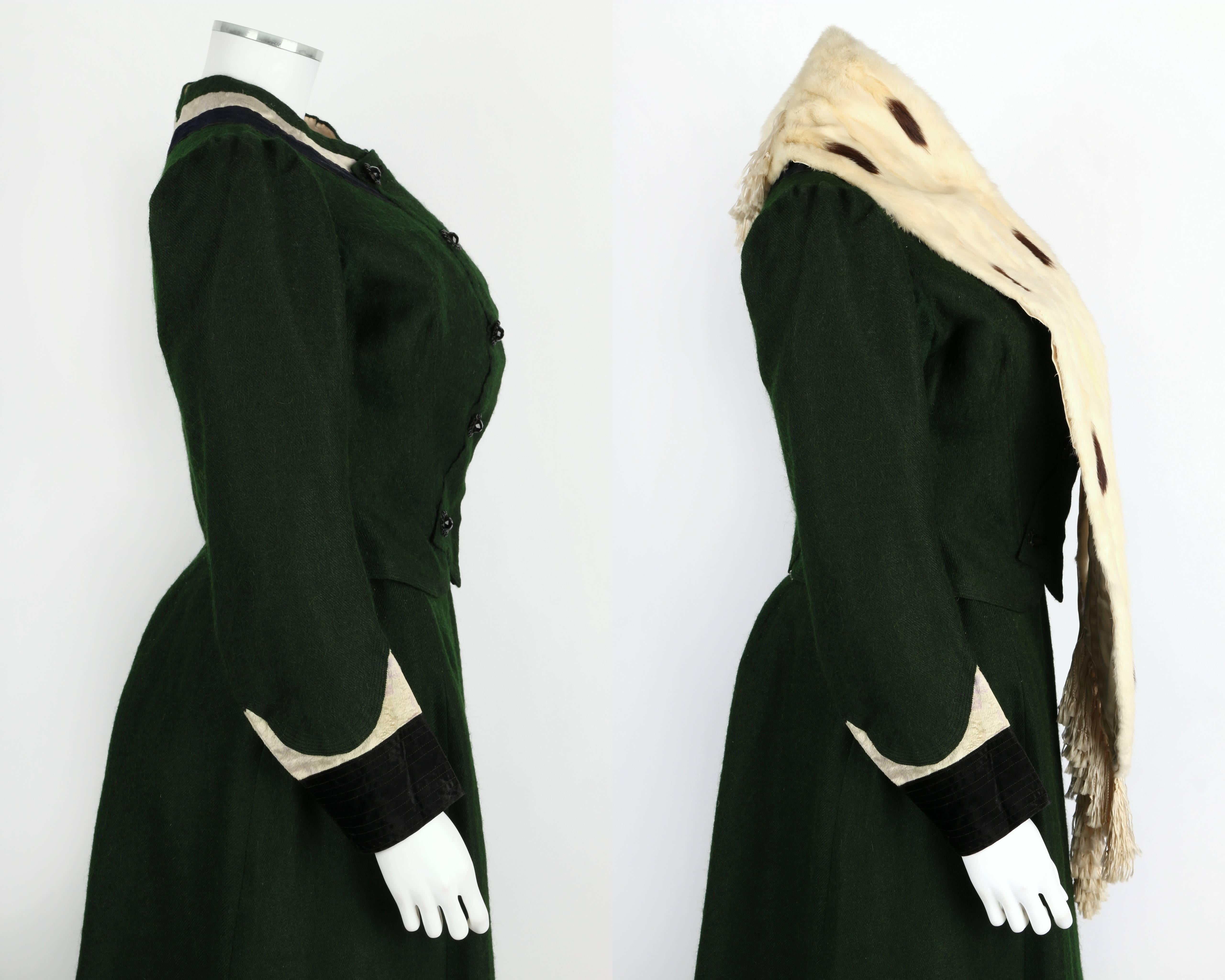 1900s Victorian Edwardian Wool Winter Suit Fur Stole Ice Skating ...