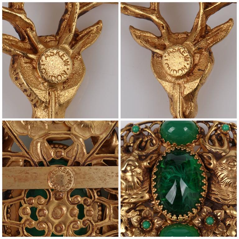 ASKEW London Gold Jade Stag Necklace Brooch Pin Earrings Statement ...