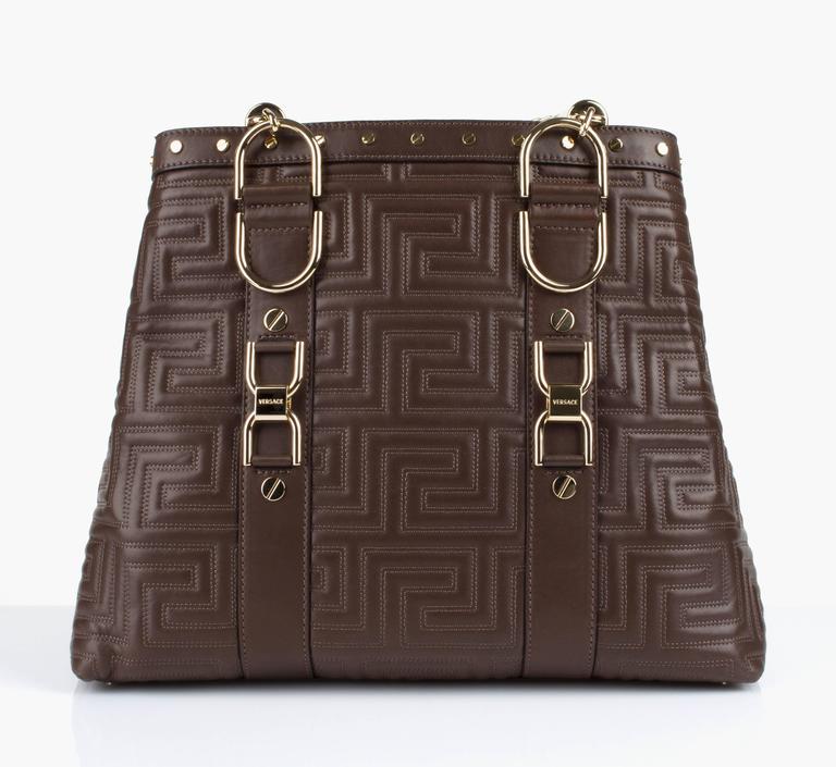 GIANNI VERSACE Couture Brown Quilted Leather Gold Hardware Handbag ...