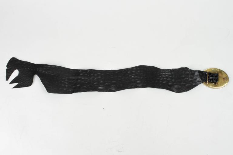 LYNN TUTTLE Black Alligator Raw Edge Leather Natural Stone Brass Buckle ...