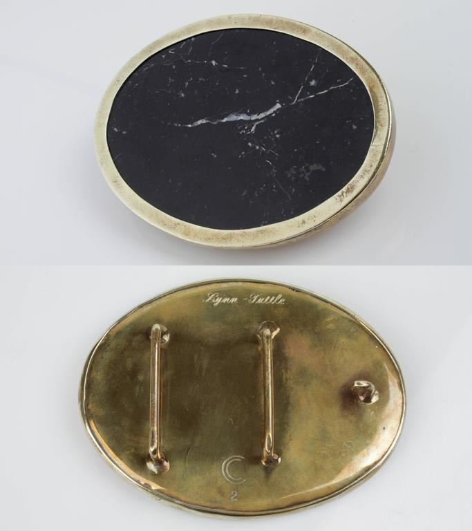 LYNN TUTTLE Black Alligator Raw Edge Leather Natural Stone Brass Buckle ...