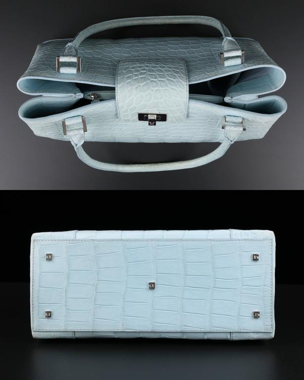 LAMBERTSON TRUEX Light Blue Genuine Alligator Crocodile Satchel Tote ...