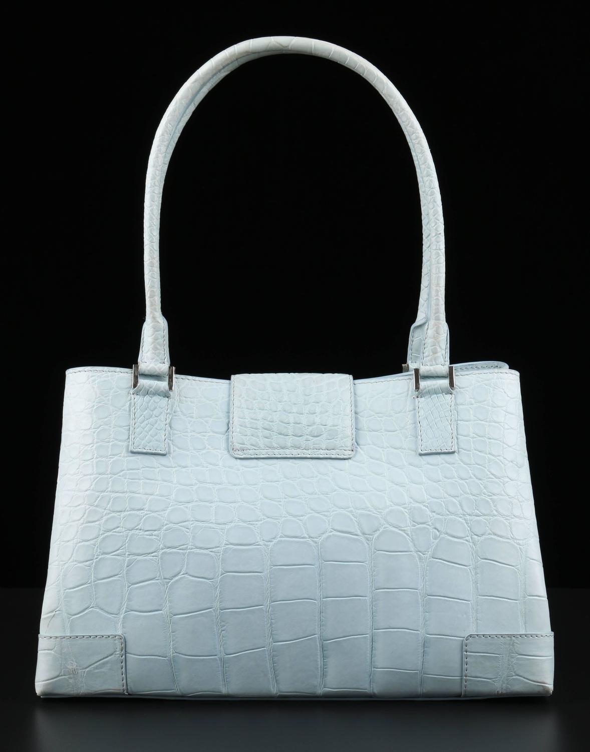 LAMBERTSON TRUEX Light Blue Genuine Alligator Crocodile Satchel Tote ...