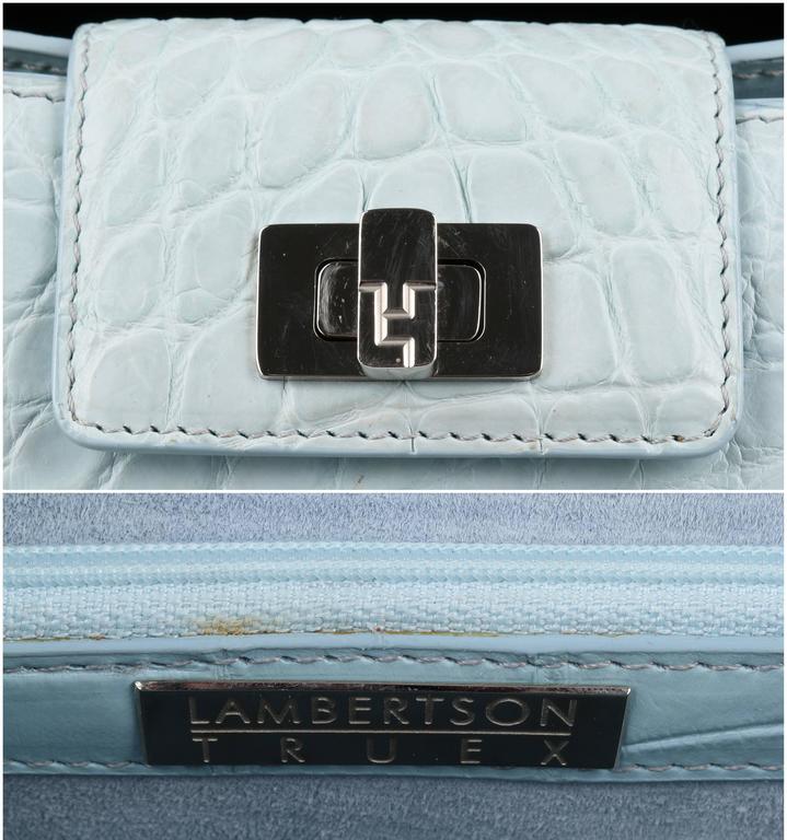 LAMBERTSON TRUEX Light Blue Genuine Alligator Crocodile Satchel Tote ...