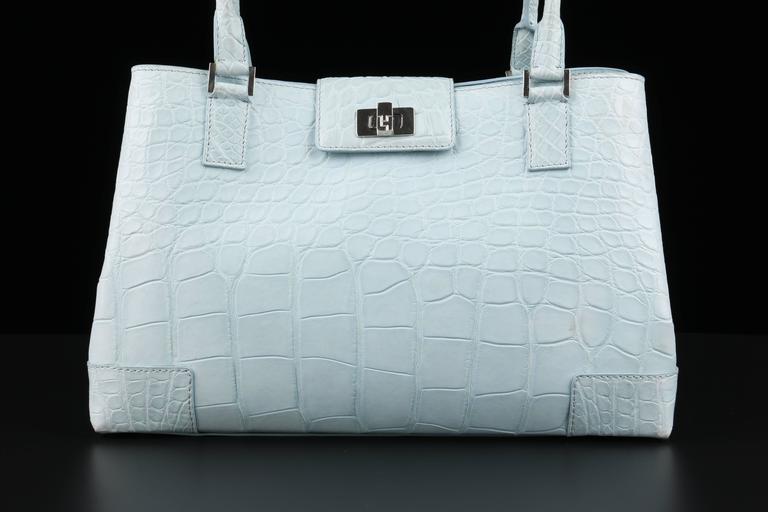 LAMBERTSON TRUEX Light Blue Genuine Alligator Crocodile Satchel Tote ...