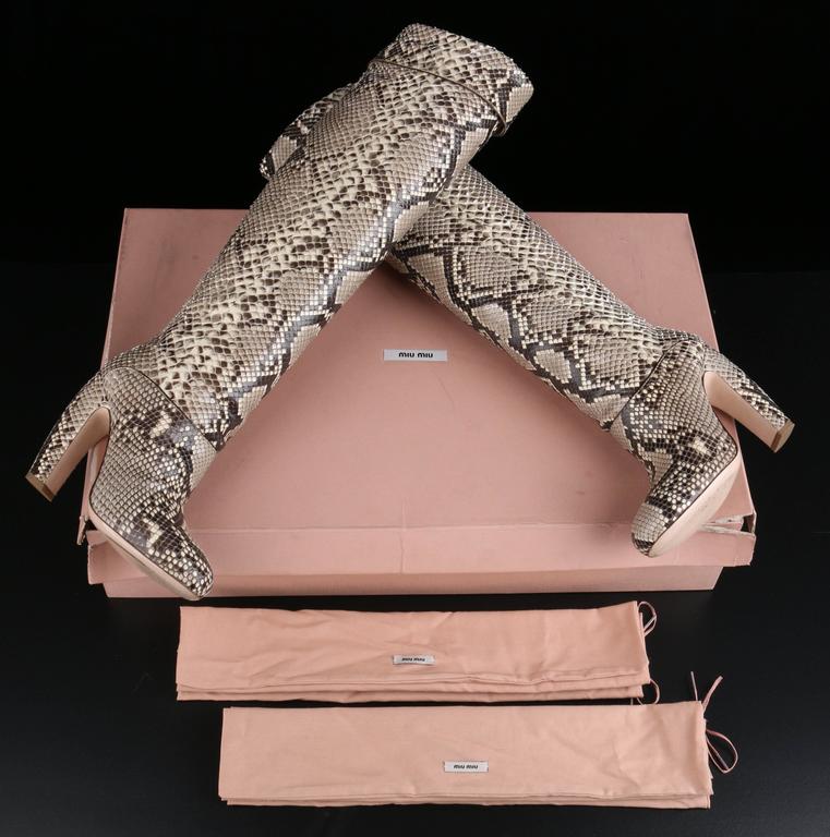 MIU MIU PRADA "ROCCIA" Genuine Python Snakeskin Knee High Heeled Boots ...