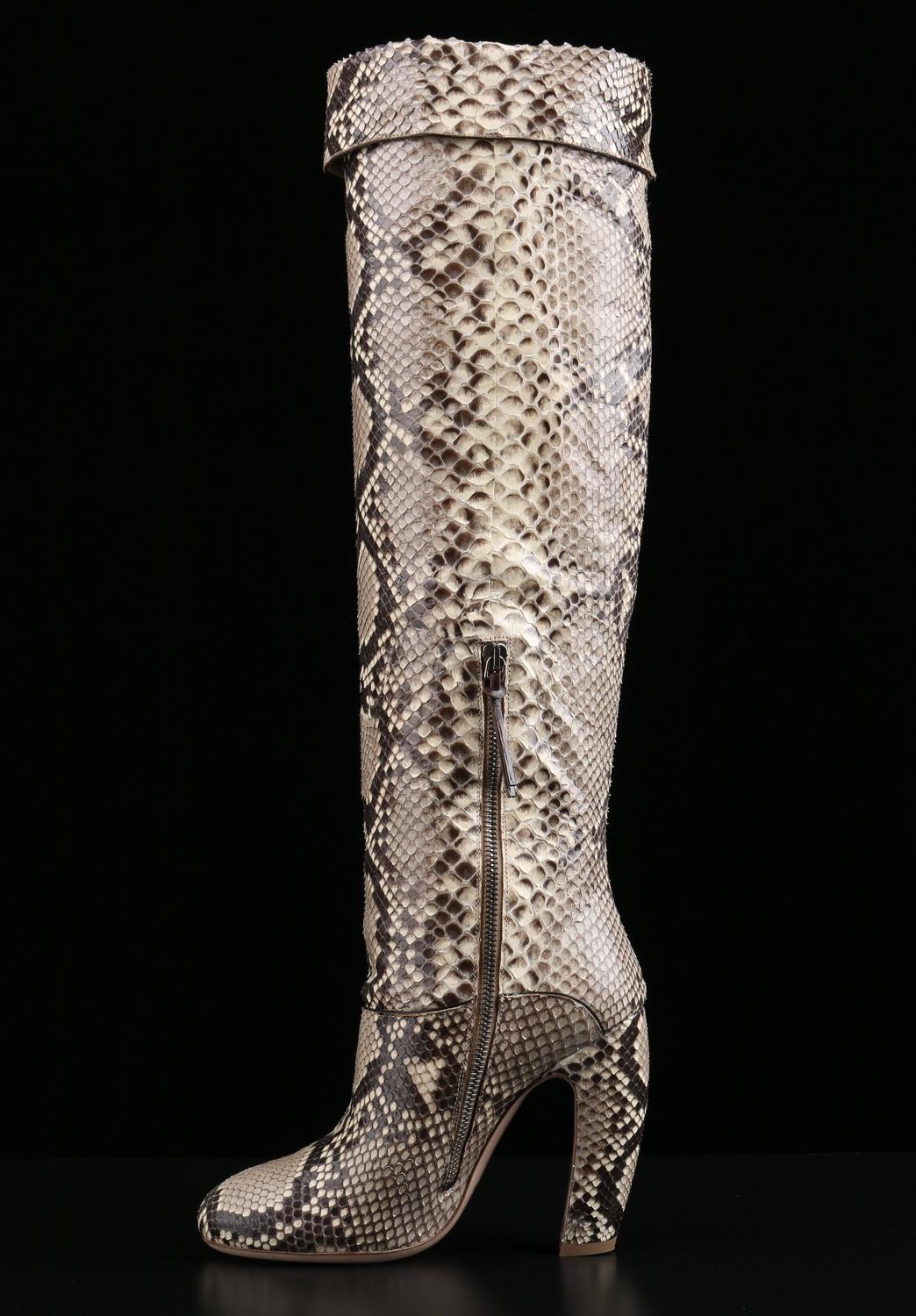 MIU MIU PRADA "ROCCIA" Genuine Python Snakeskin Knee High Heeled Boots ...