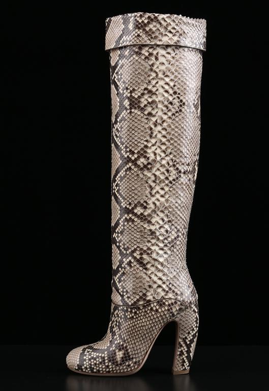 MIU MIU PRADA "ROCCIA" Genuine Python Snakeskin Knee High Heeled Boots ...