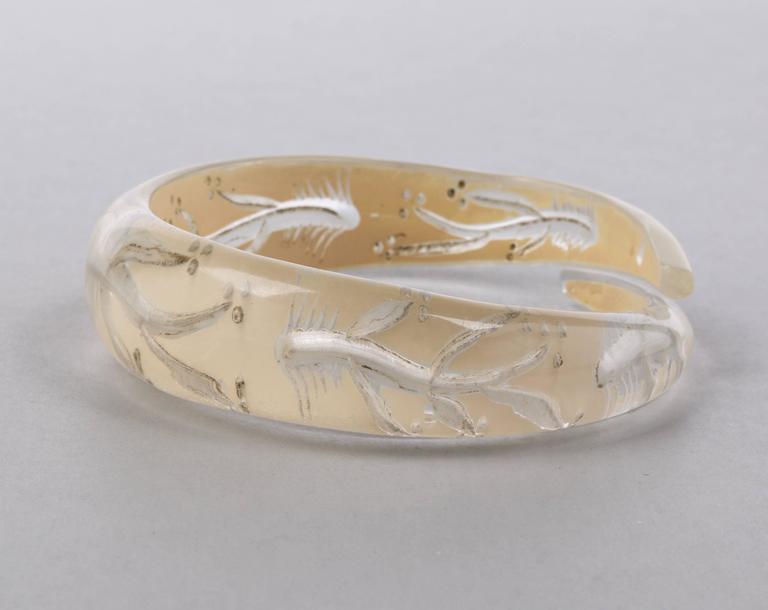 c.1930s-1940s Clear Plastic Lucite Reversed Handcarved Fish Bone Bangle ...