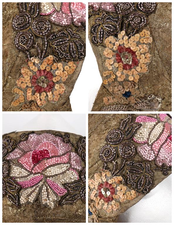 MANNHEIMER c.1920's Gold Lace Floral Glass Bead Sequin Helmut Flapper ...