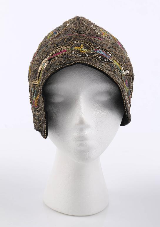 COUTURE c.1920s Metallic Gold Embroidered Sequin Silk Flapper Cloche ...