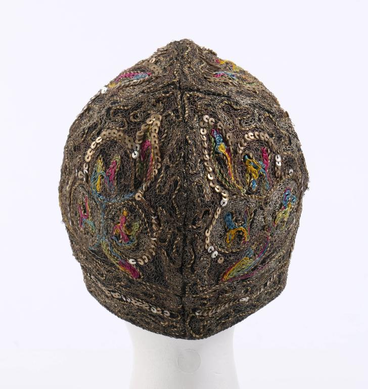 COUTURE c.1920s Metallic Gold Embroidered Sequin Silk Flapper Cloche ...