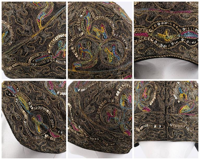 COUTURE c.1920s Metallic Gold Embroidered Sequin Silk Flapper Cloche ...