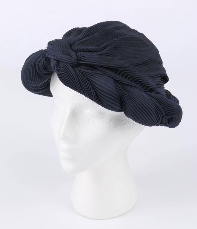 MADAME AGNES c.1930's Midnight Navy Blue Plisse Pleat Silk Turban ...