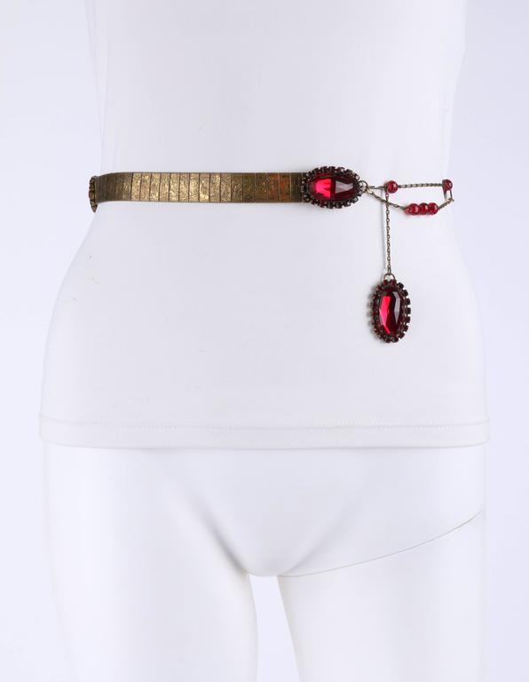 VICTORIAN REVIVAL c.1930's Bronze Mesh Floral Link Faceted Ruby Red ...