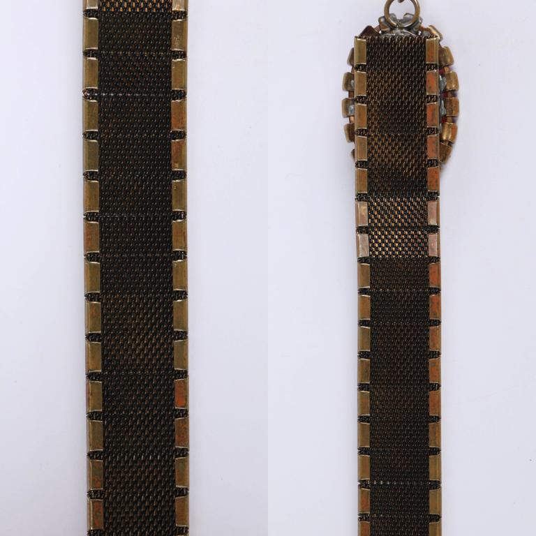 VICTORIAN REVIVAL c.1930's Bronze Mesh Floral Link Faceted Ruby Red ...