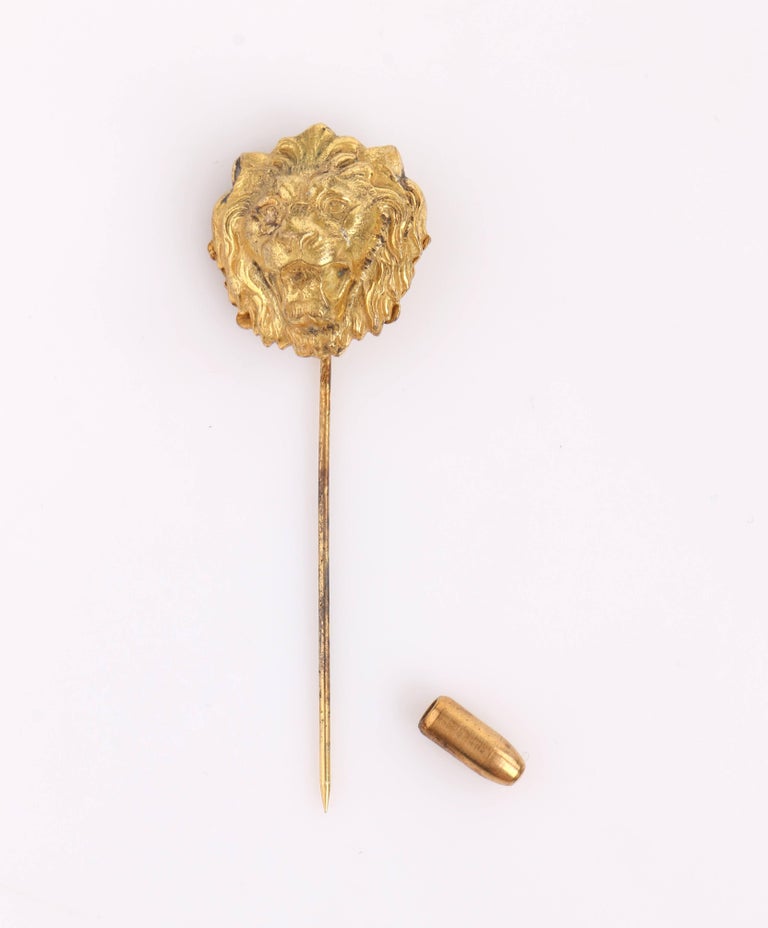 MIRIAM HASKELL c.1950's Gold 3-D Leo Lion Head Lapel Brooch Hat Stick ...