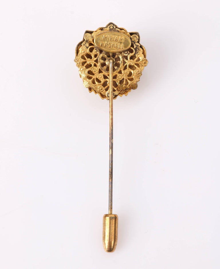 MIRIAM HASKELL c.1950's Gold 3-D Leo Lion Head Lapel Brooch Hat Stick ...