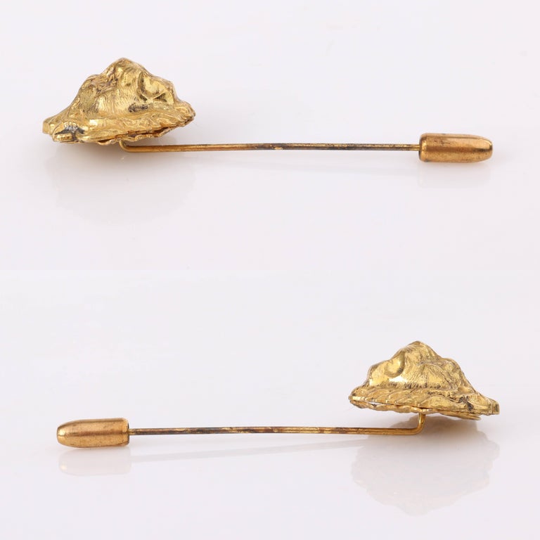 MIRIAM HASKELL c.1950's Gold 3-D Leo Lion Head Lapel Brooch Hat Stick ...